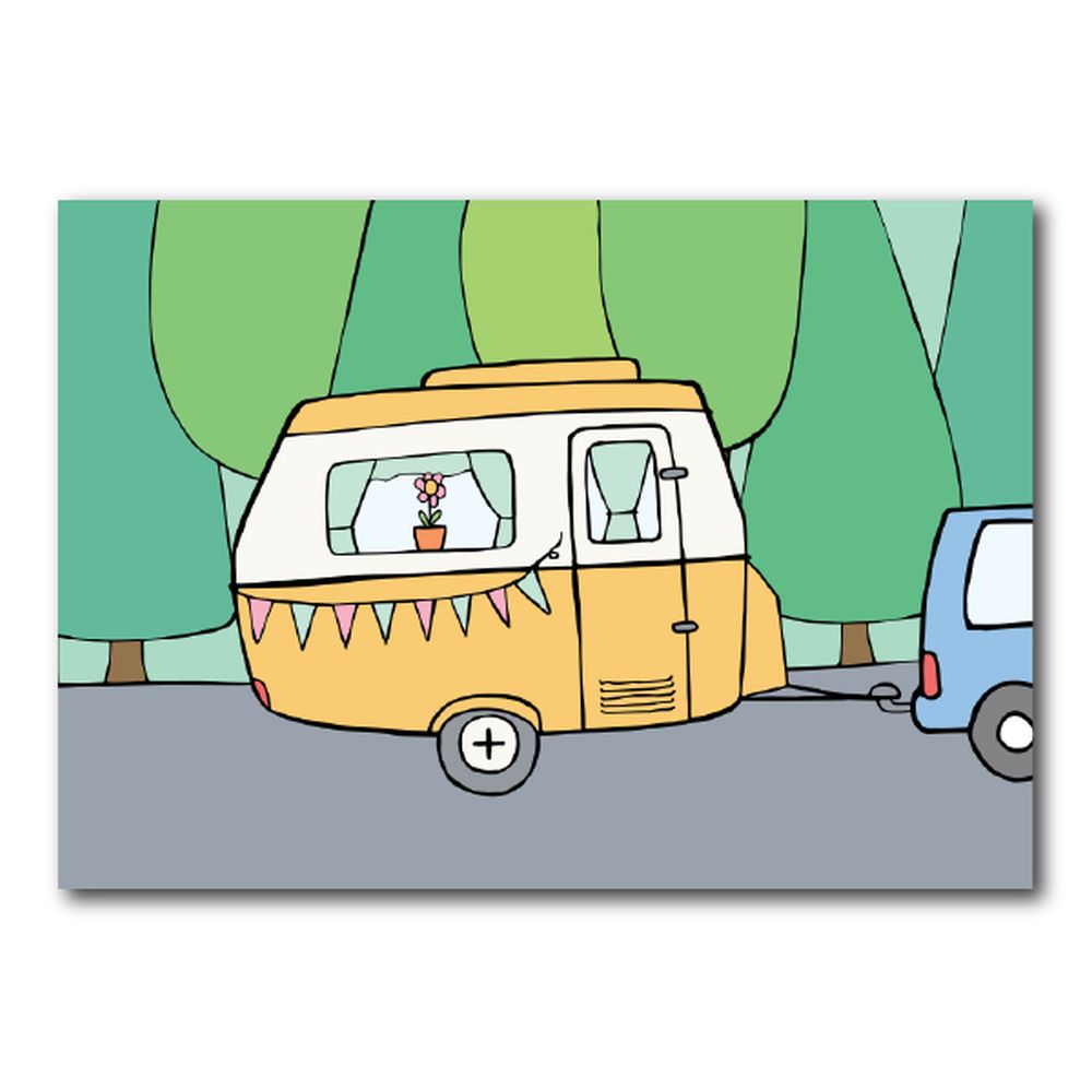 Ansichtkaart gele caravan - I love kamperen shop